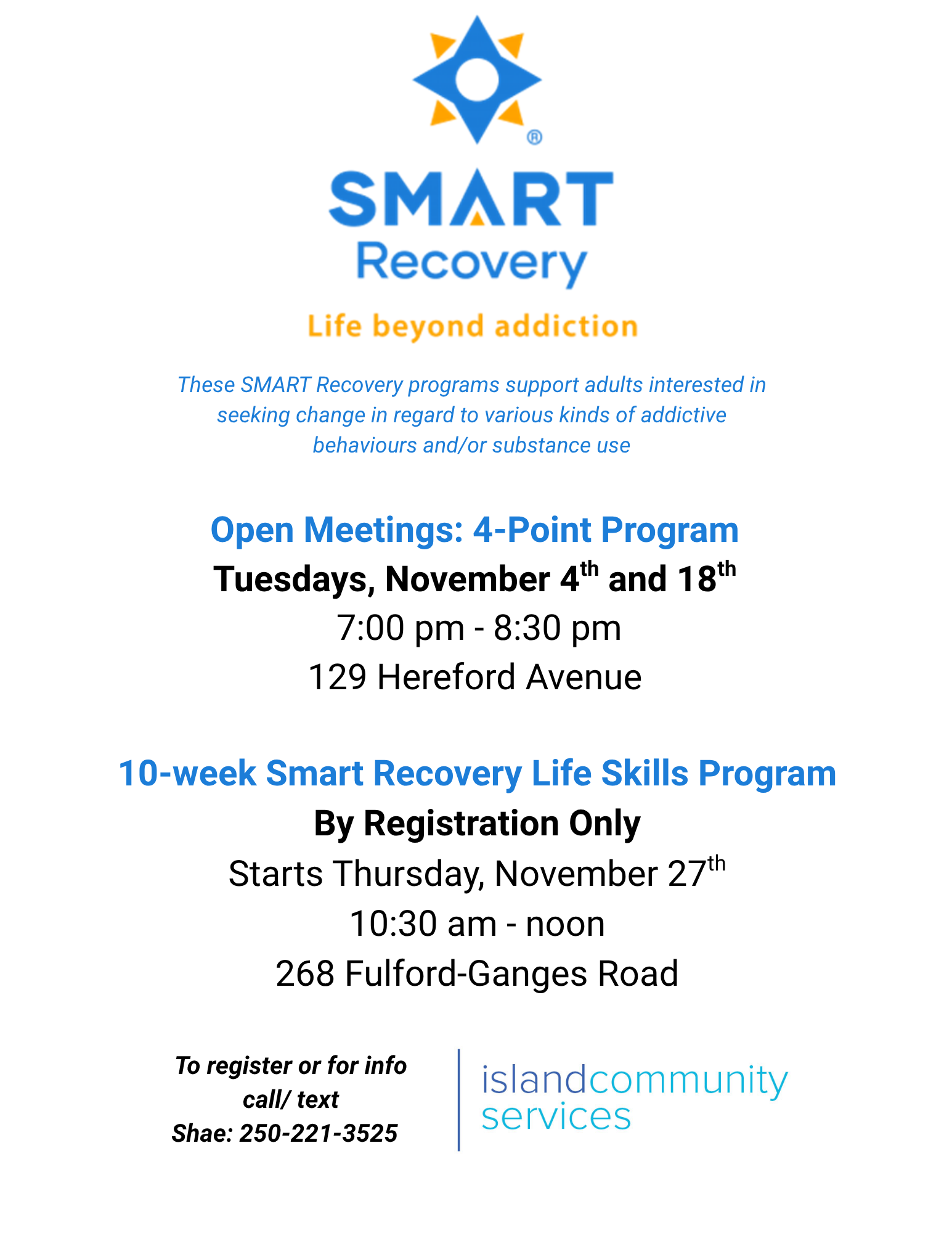 SMART Recovery - Life Beyond Addiction - Island Community Services